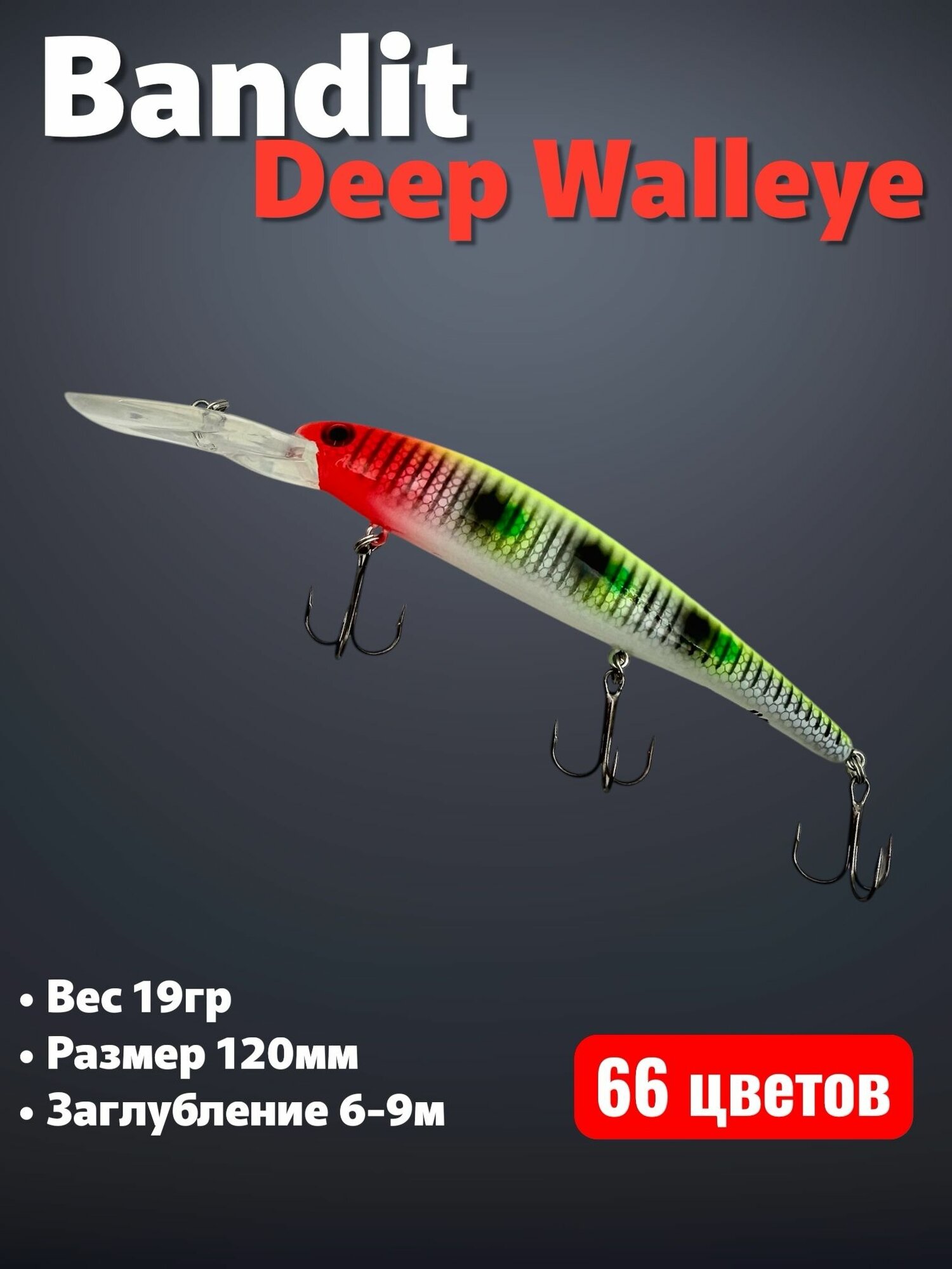 Воблер Bandit Deep Walleye 6-9м 120мм, воблер для троллинга