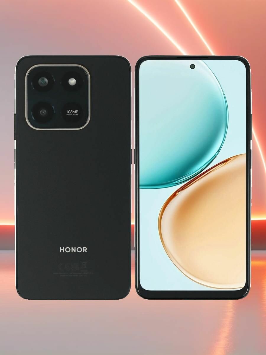 6.77" Смартфон HONOR X7d 128 ГБ черный ядер - 8x(2.8 ГГц), 8 ГБ, 2 SIM, TFT LCD, камера 108+2 Мп, NFC, 4G, 6500 мА*ч