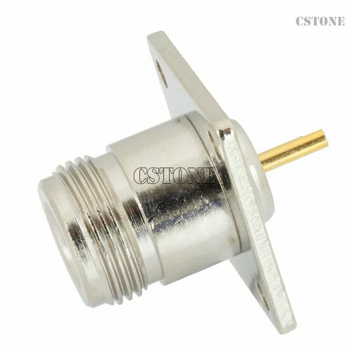 75 Ohm N гнездовой (гнездо) разъём паяльная чашка клемма 4 отверстие фланец (панельный монтаж), пайка, .718 inch отверст