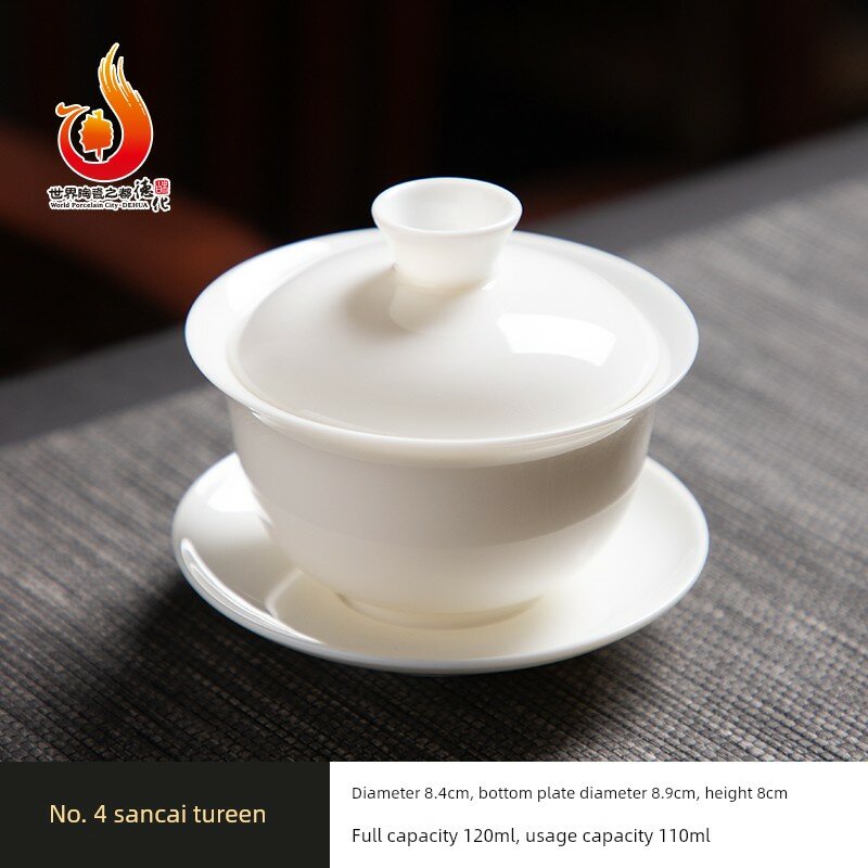 Набор чайной керамики Yagong Porcelain 4# с крышкой, 120 мл, чистый белый, ручная работа