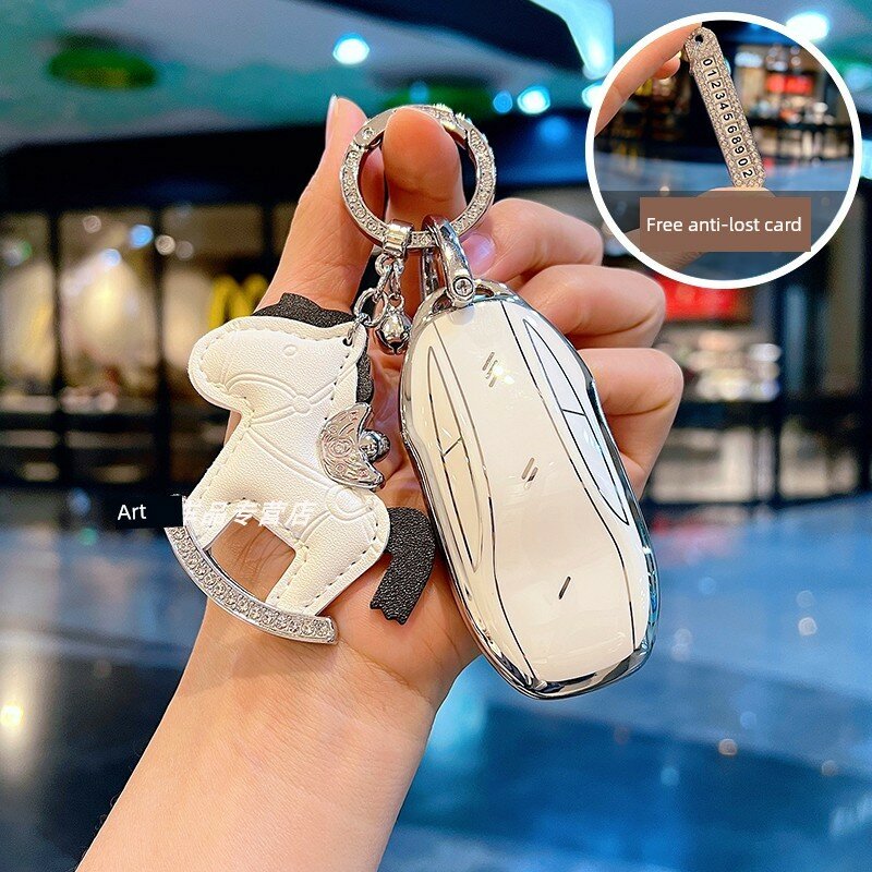 Белый роскошный чехол для ключей автомобиля с серебряным кристаллическим замком и белым конем удачи для модели 2025 LS7