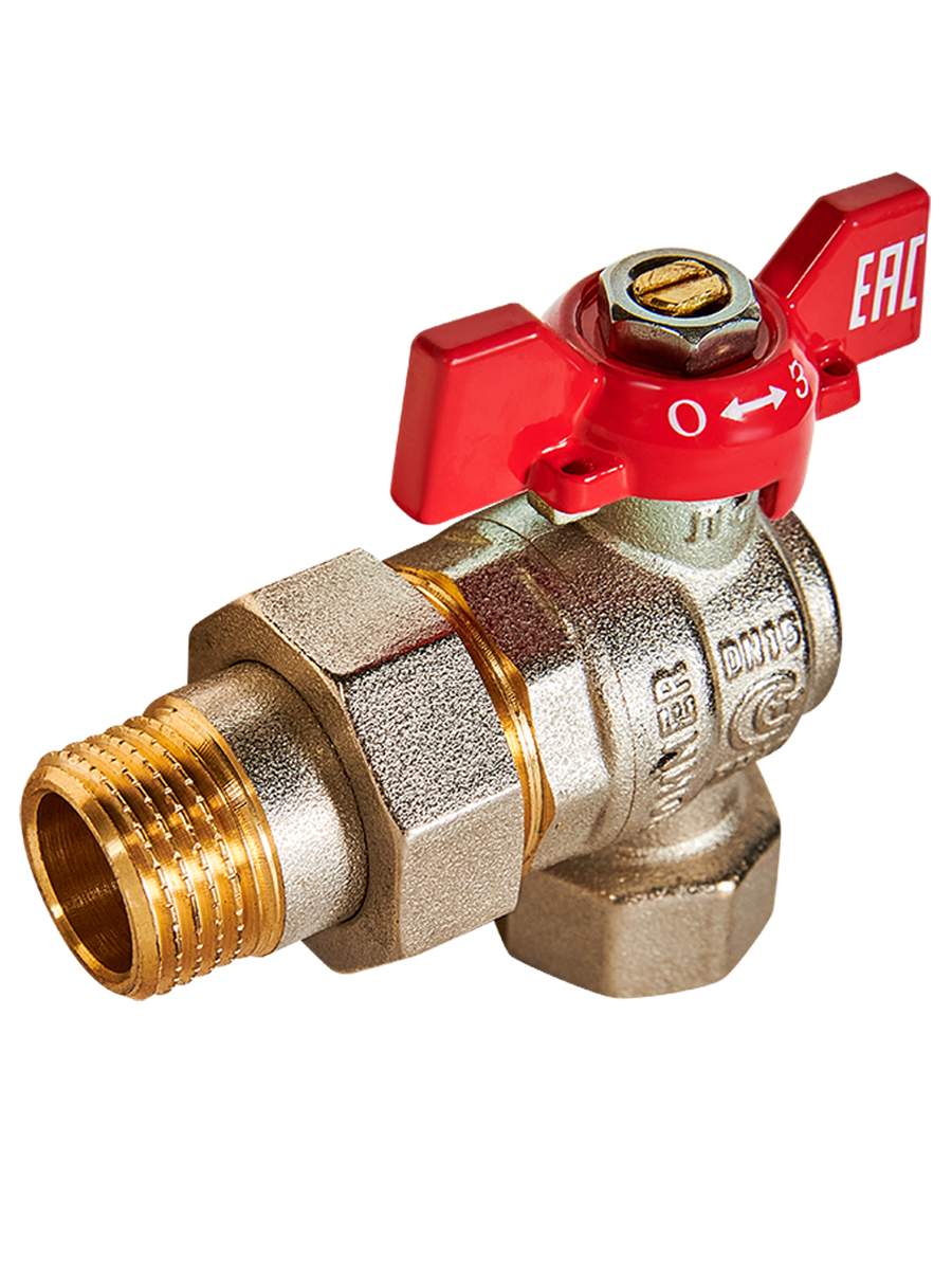 Кран шаровой угловой с американкой ROMMER 1/2" ручка-бабочка, ГОСТ (RBV-0006-2610215)