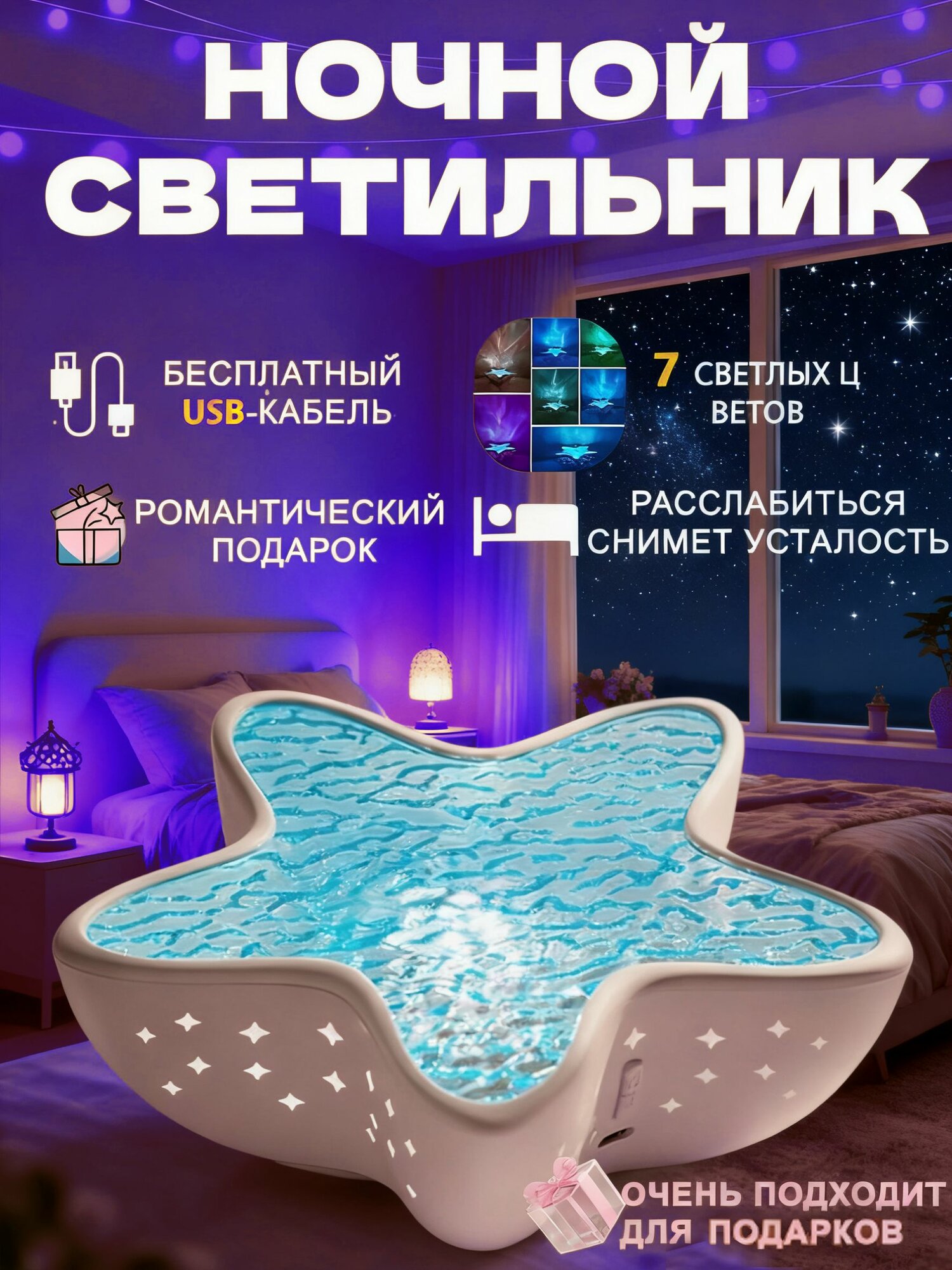 Кубик сна, ночник северное сияние, светильник куб, Эффект авроры, Помощь в засыпании и расслаблении