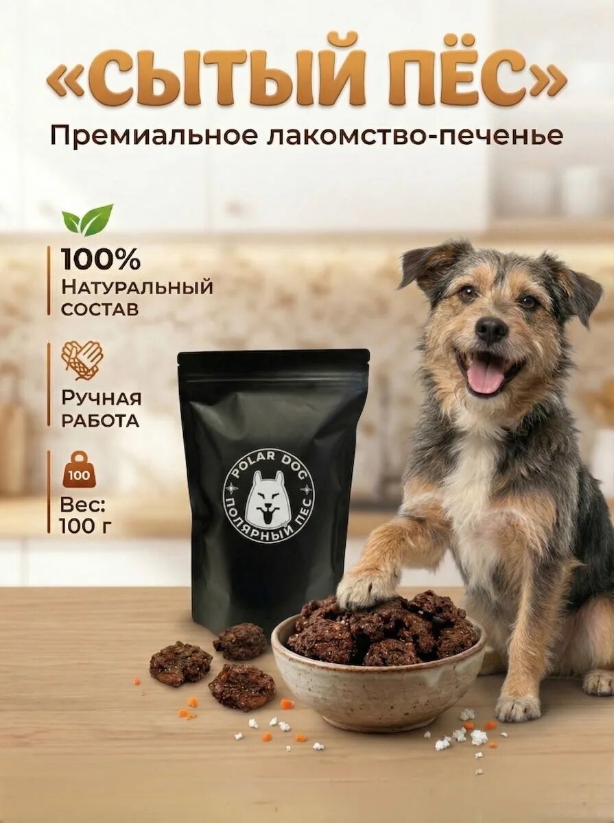 Печенье "Сытый пёс", для собак, Polar Dog, премиальное, 100 г