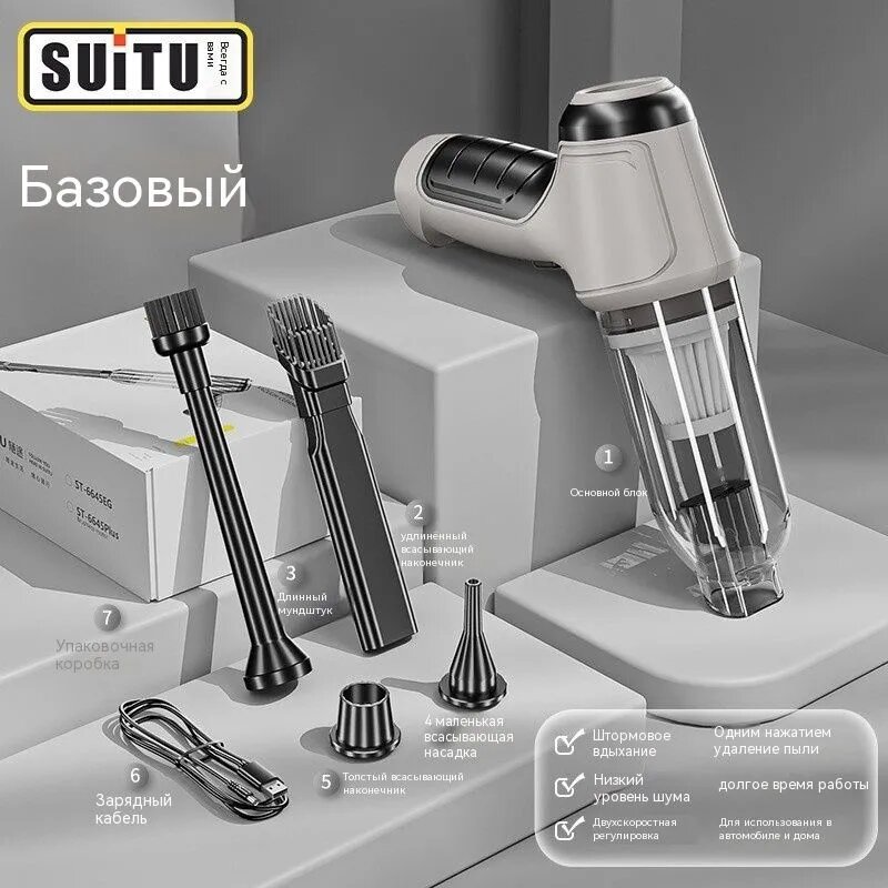 Пылесос портативный для автомобиля мощный 4в1/ воздуходувка аккумуляторная для компьютера/ ручной мини пылесос для дома и авто