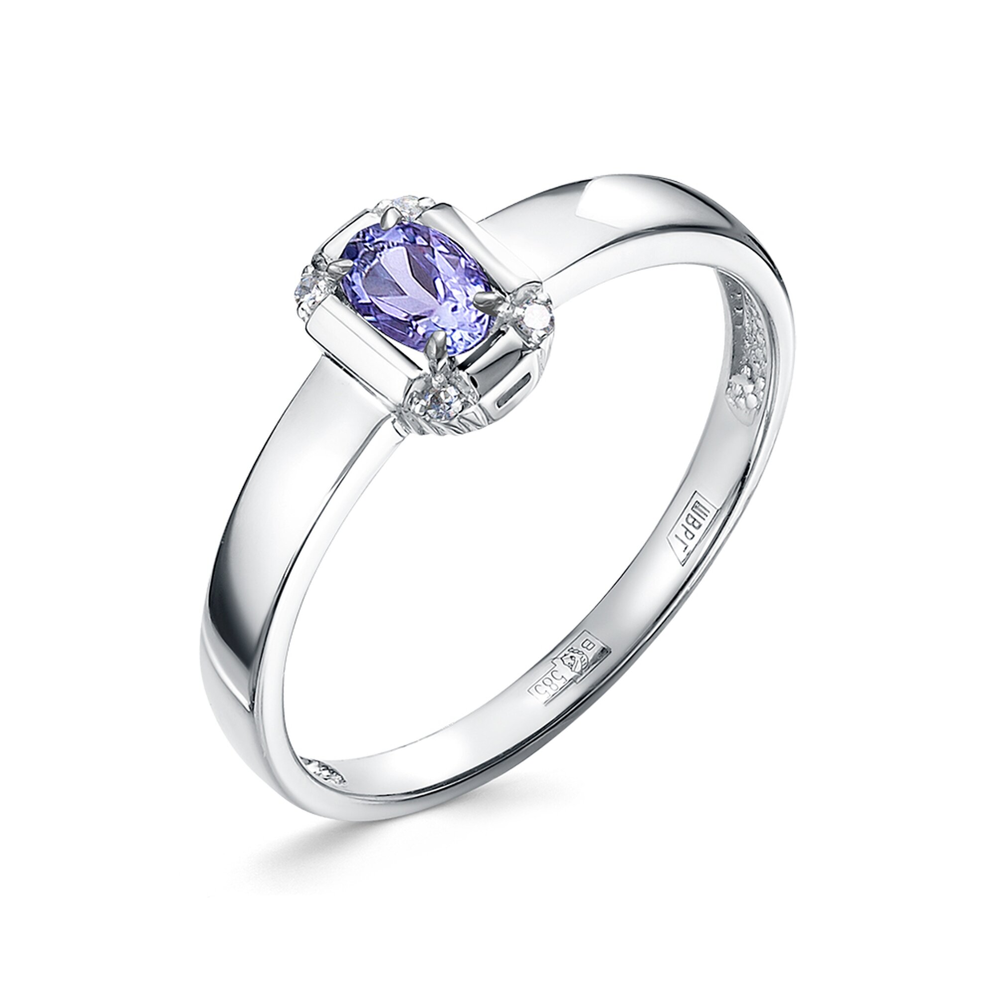 Кольцо, белое золото, 585 проба, бриллиант, танзанит