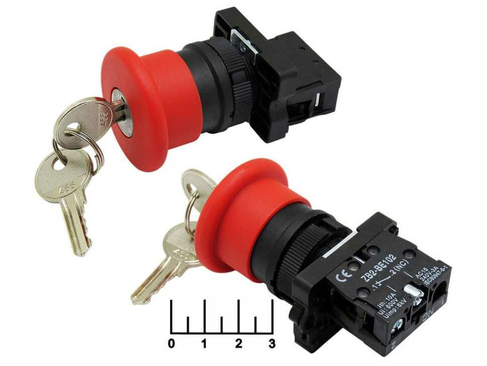 Кнопка XB2-ES142 + аварийный стоп с ключом аналог (LXA2(3SA5)-BS542) (пластик)