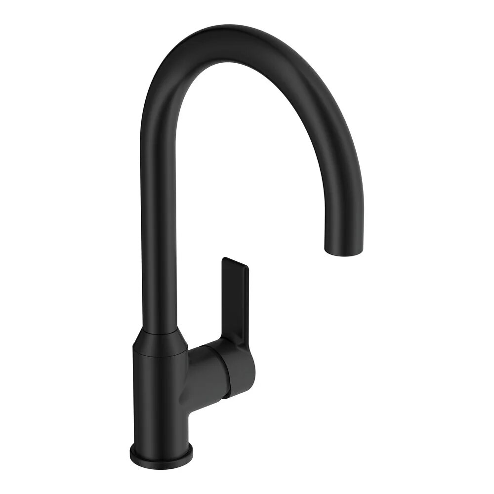 Смеситель для кухни Cersanit Вайб (Vibe) 68936 с поворотным изливом, черный, матовый, однорычажный, латунный, с керамическим картриджем