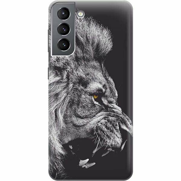 Ультратонкий силиконовый чехол-накладка для Samsung Galaxy S21 с принтом "Морда льва"