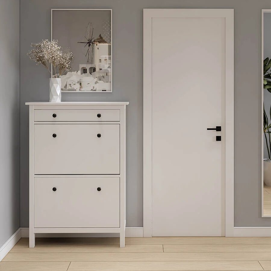 Тумба для обуви 3 ящика HEMNES Кымор, цвет белый, массив сосны, 89 x 128 x 31 см