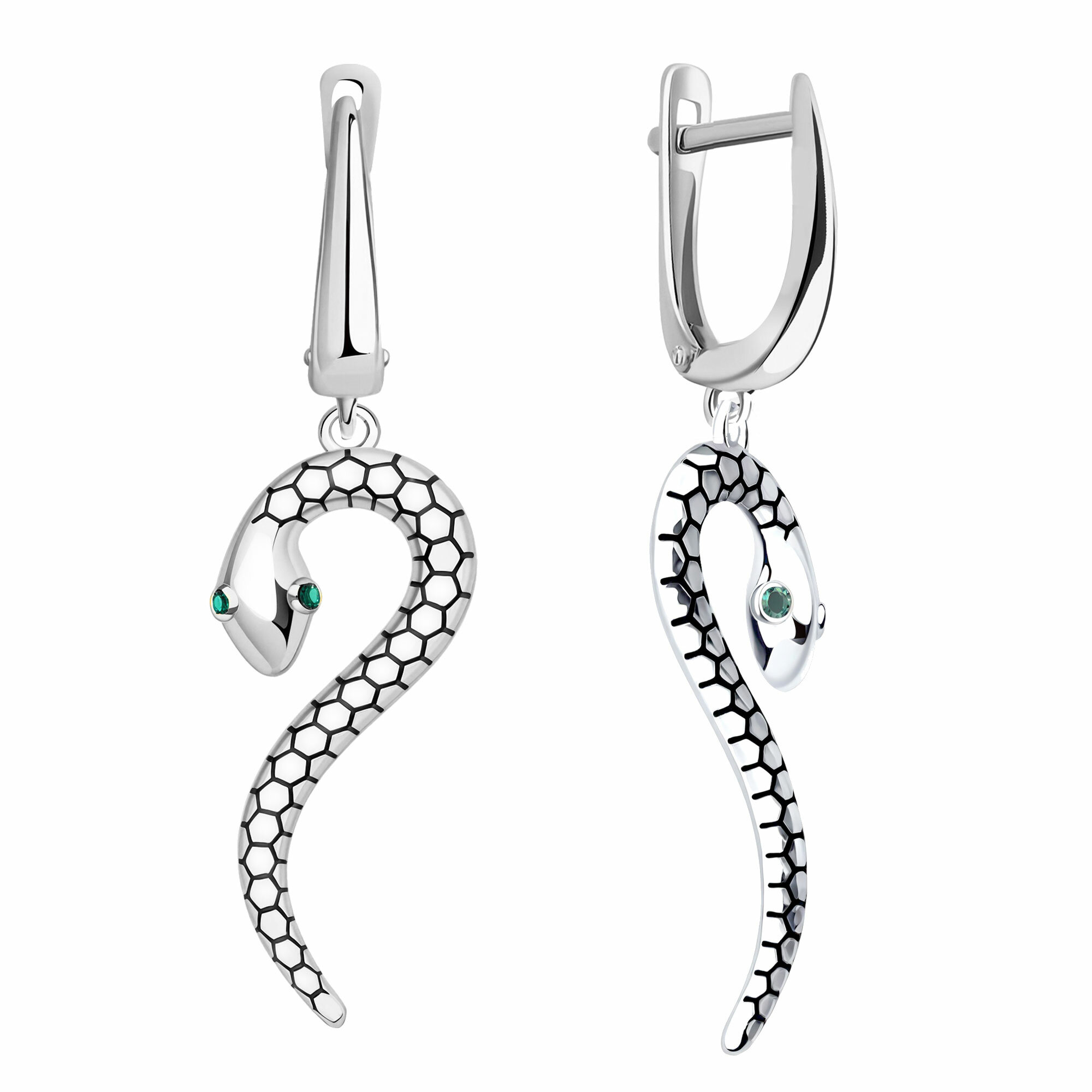 Серьги, серебро, 925 проба, родирование, эмаль, фианит