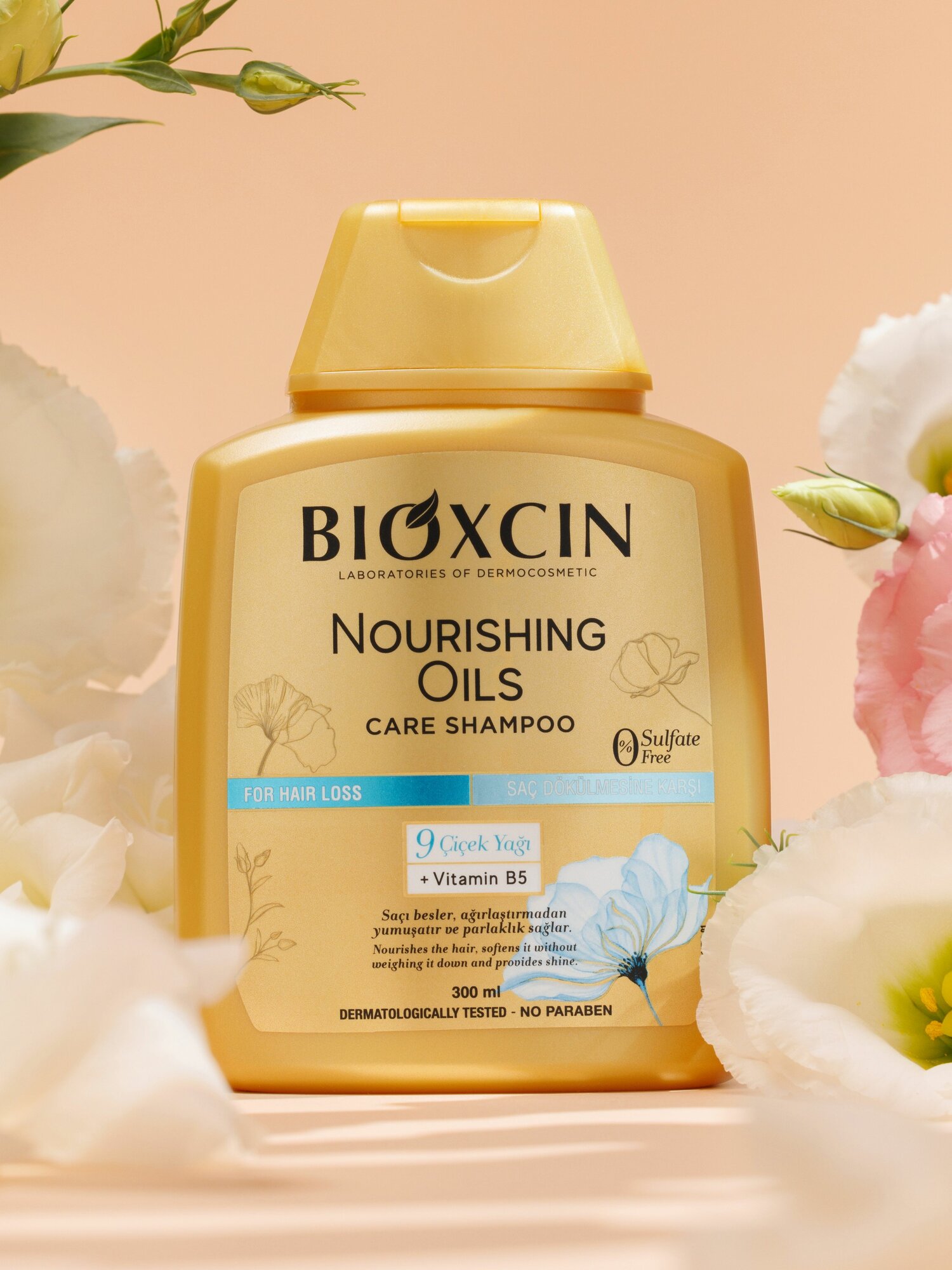 BIOXCIN Шампунь Nourishing Oils бессульфатный для сухих и слабых волос, питание и против выпадения, 300 мл
