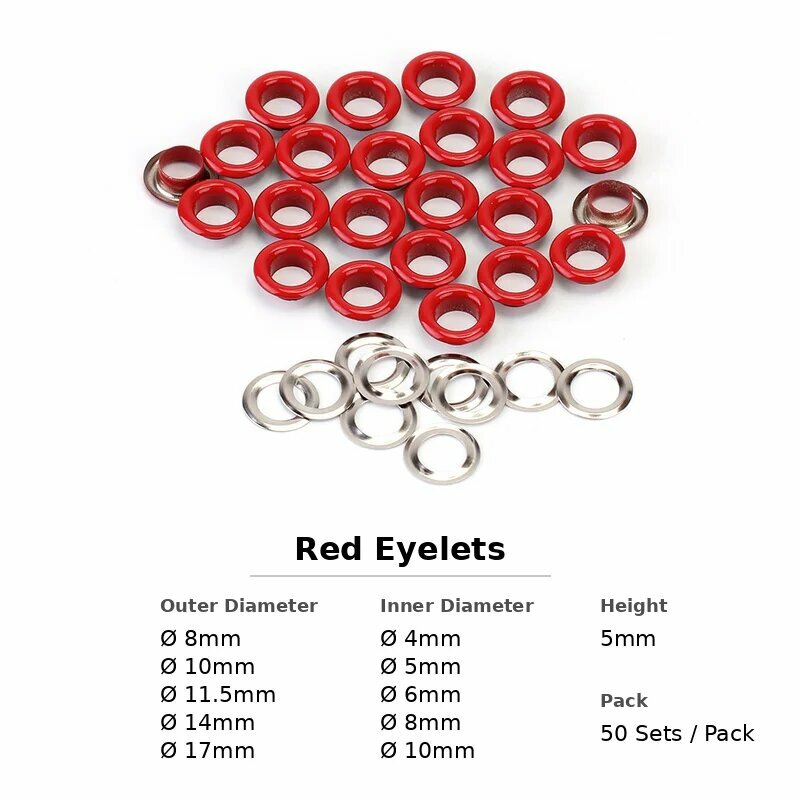 Люверсы алюминиевые 16 цветов 50 шт. Красный, 4mm ID, 10-50 sets
