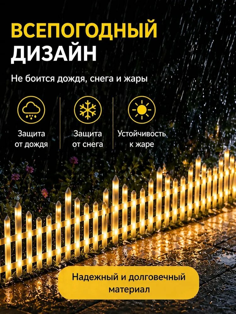 Бордюр садовый светящийся белого цвета длина 2,8 м, ширина 79 мм, высота 28 мм, солнечное питание для дачи — фото 1
