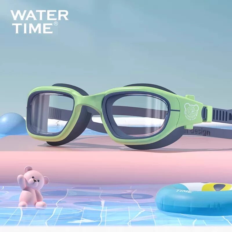 WaterTime Детские антизапотевающие прозрачные плавательные очки, хаки, для детей 4-15 лет, обычные линзы