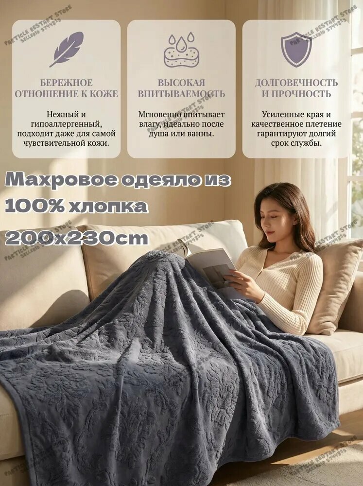 Одеяло Двуспальный 200x230 см, Всесезонное, с наполнителем Хлопковое волокно, комплект из 1 шт