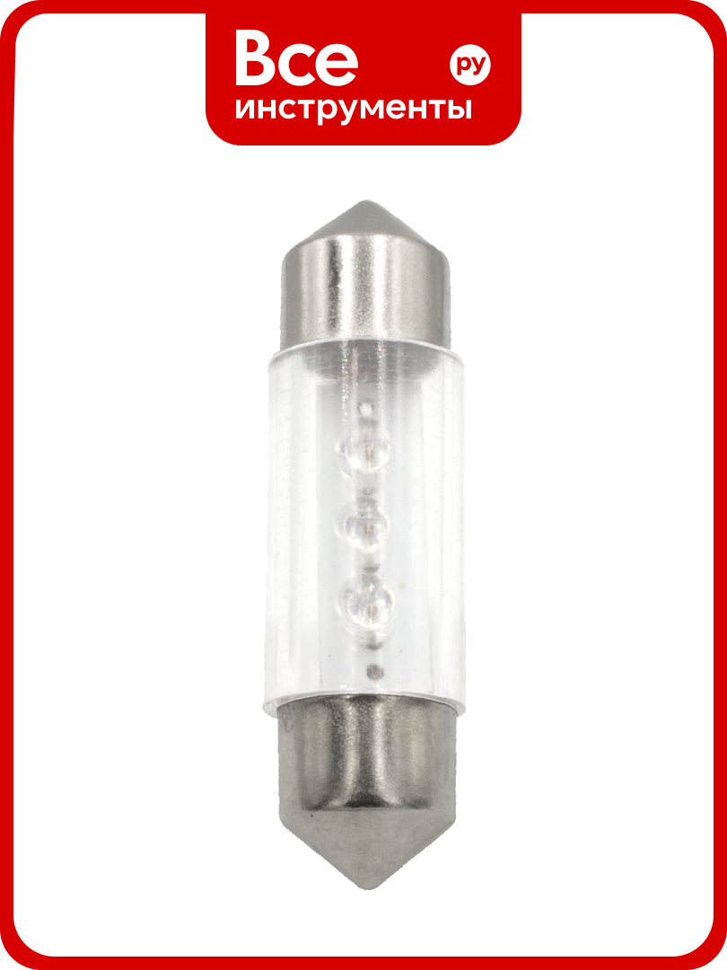 Светодиод маяк 12V T11x36 S8,5 3LED RED (салон, номерной знак) – красный SMD светодиод, трубка T11x36, бытовое