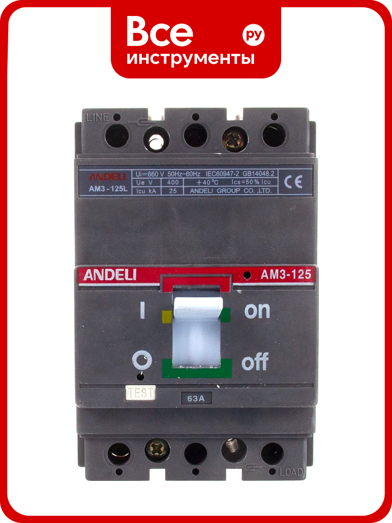 Автоматический выключатель ANDELI AM3-125S/3P 63A 25KA ADL06-802
