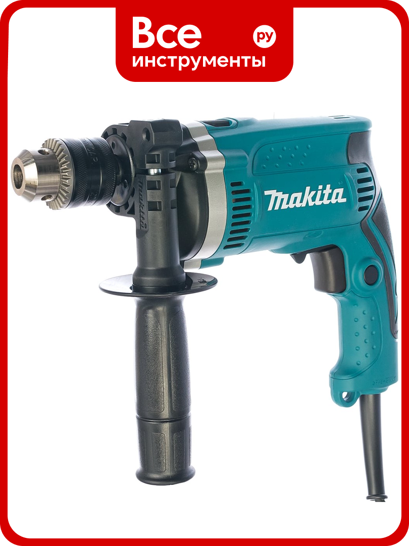 Ударная дрель Makita HP1630 с ключевым патроном, реверсом и ударным механизмом, профессиональная, с регулируемыми