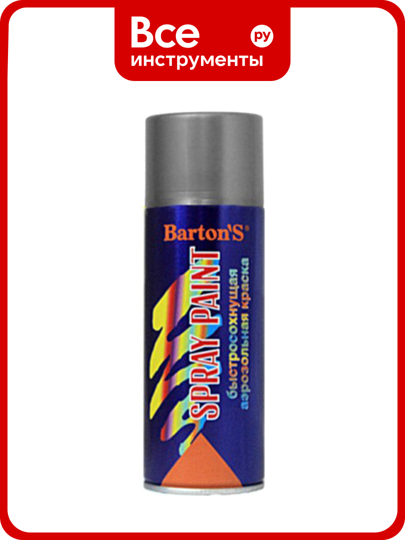 Алкидная аэрозольная, BARTON'S, краска BARTON'S Spray Paint серая глянец