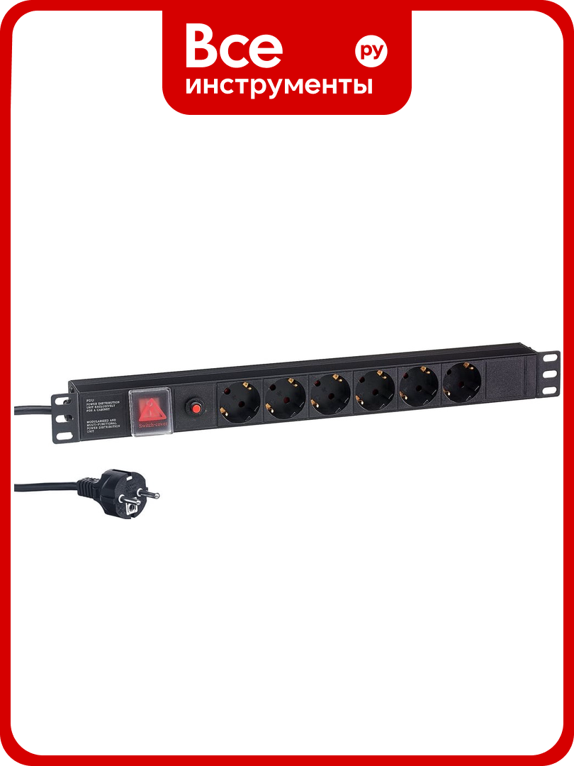 Блок розеток ExeGate ServerPro PDU-19H606 Al-6S-EU2CU-SW-O, 19, 1U, алюминий, 6Sch, евро, 2м, защита перегрузки 280831