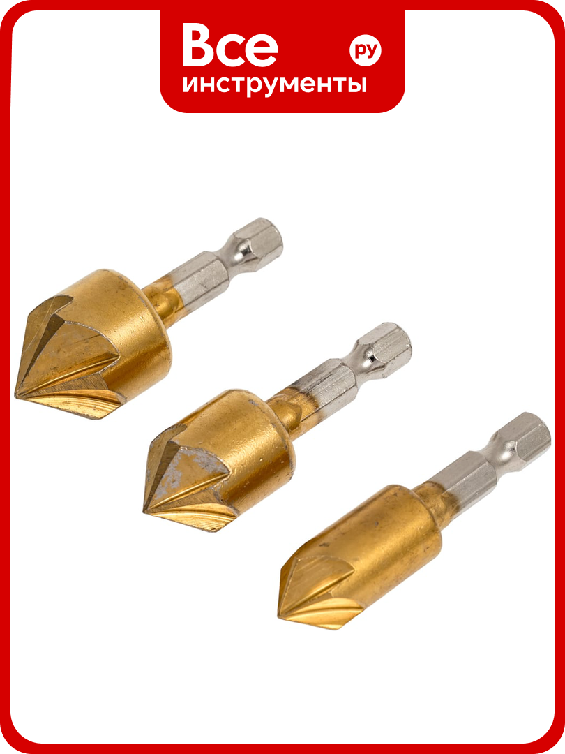 Набор зенковок с битой BESTELLI CT10200105 из быстрорежущей стали HSS‑TIN, шестигранный хвостовик, профиль для резьбы