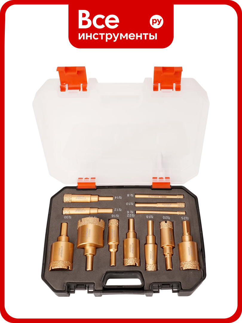 Набор алмазных коронок Strong СТК-093 по керамограниту 12PCS 6-35мм СТК-09300012