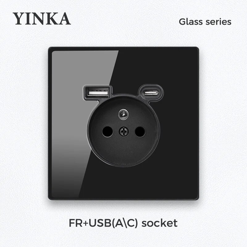 Розетка YINKA EU черная с USB Type-C, M Black FR USB AC