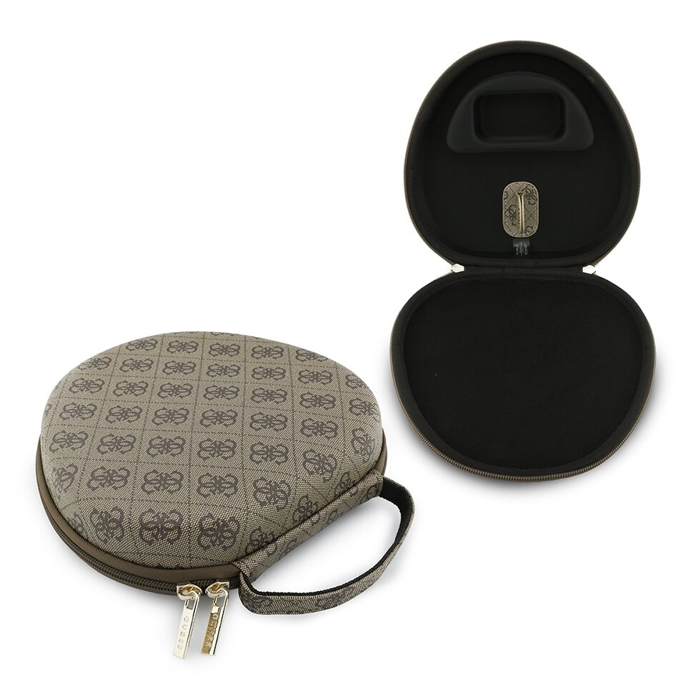 Guess чехол с ручкой для накладных наушников, Universal Carry Box PU кожа с узором 4G, коричневый