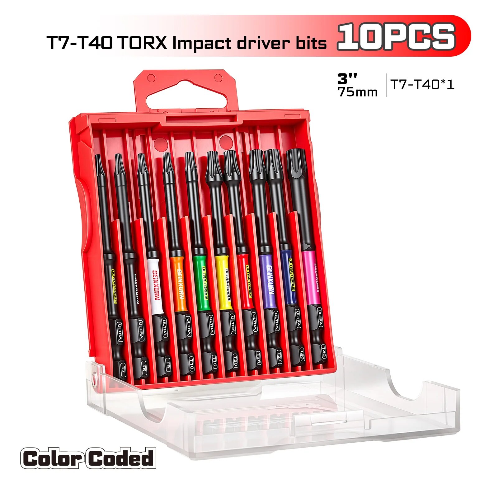 Набор ударных бит Geinxurn TORX T7-T40 сталь S2 10PCS-3 Inch