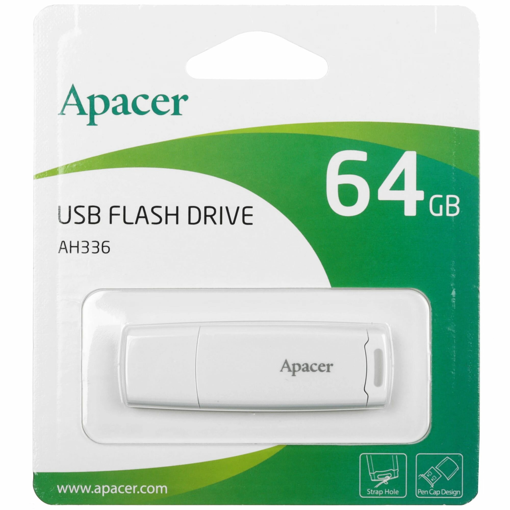 Память USB Flash 64 ГБ APACER AH336 (AP64GAH336W-1) - USB2.0, USB Type-A