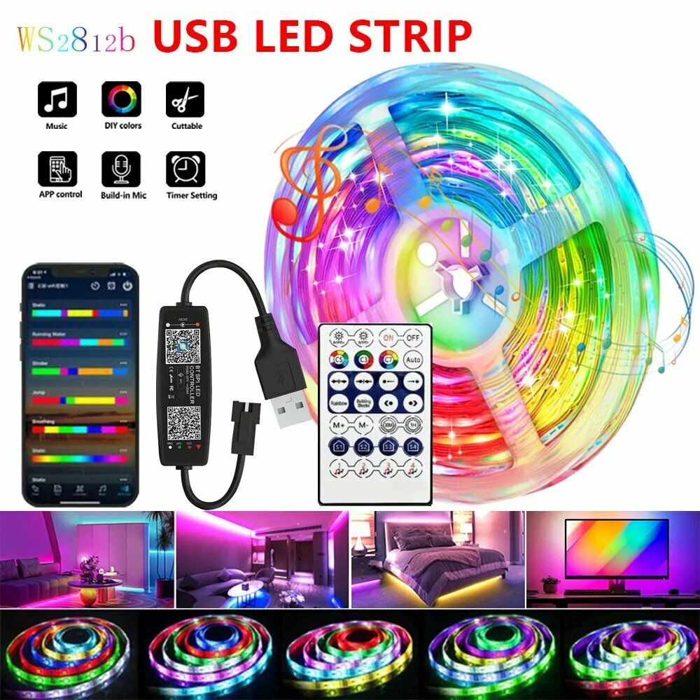 Адресable RGB LED Strip 5V USB RGBIC App 28key, 15M