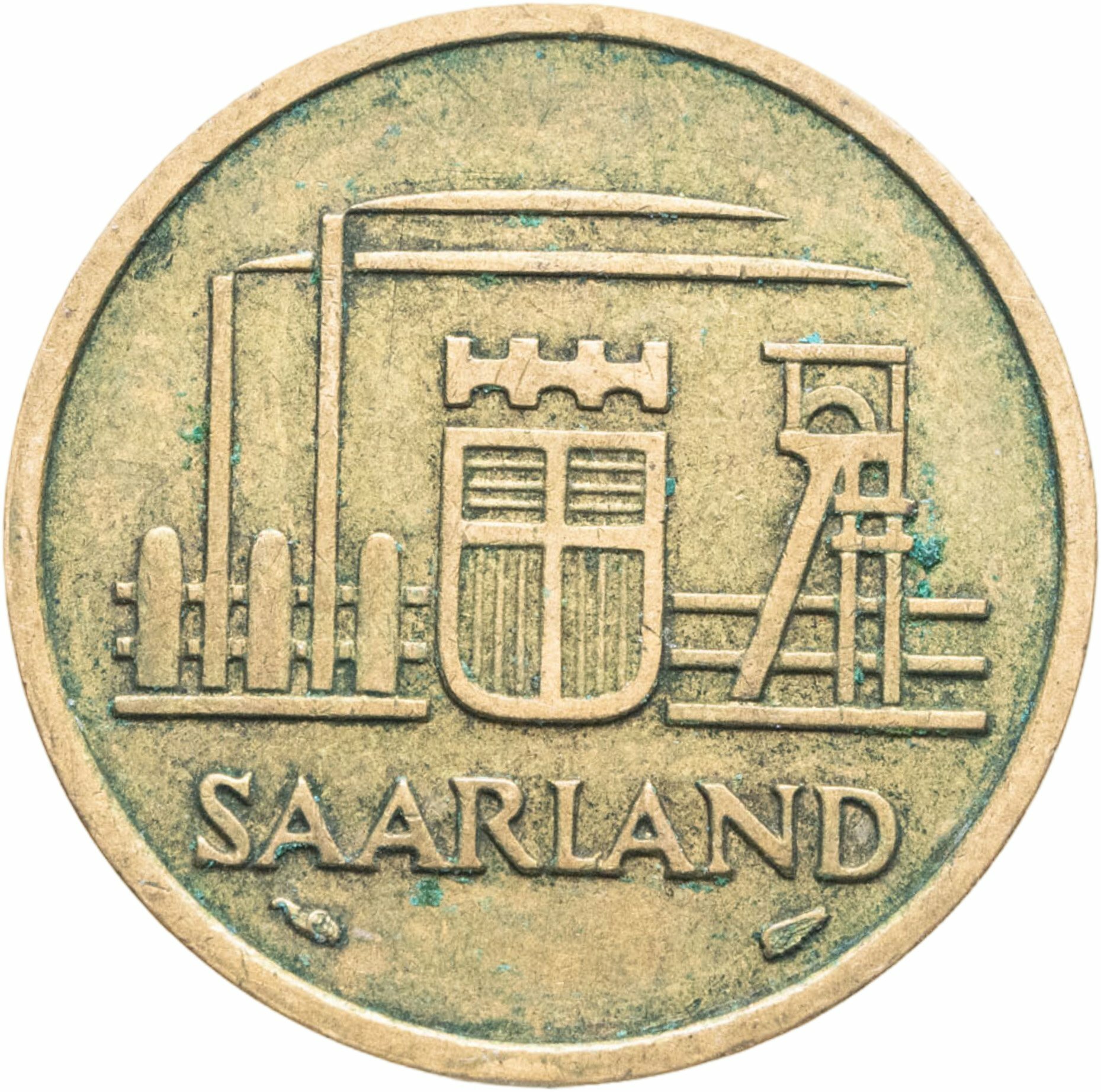 Саар 20 франков francs 1954, Бронза, в сохранности XF