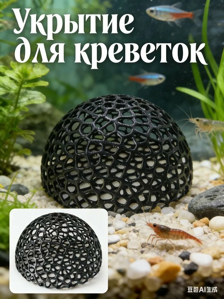 Полый домик-тайник в виде полусферы для маленьких рыбок, домик-тайник из черной ракушки