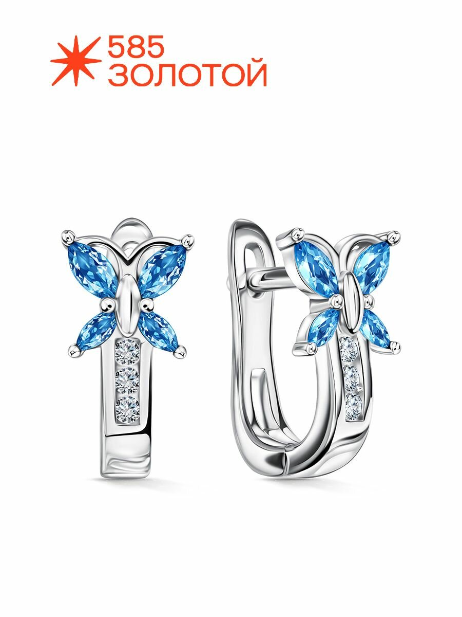 Серьги 585 ЗОЛОТОЙ, серебро, 925 проба, родирование, фианит