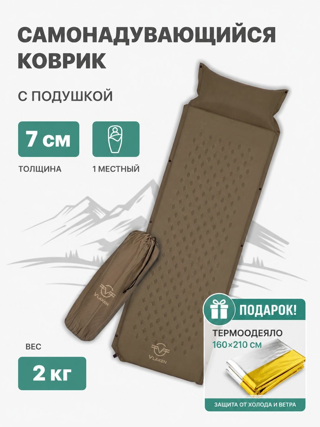 Коврик туристический самонадувающийся одноместный