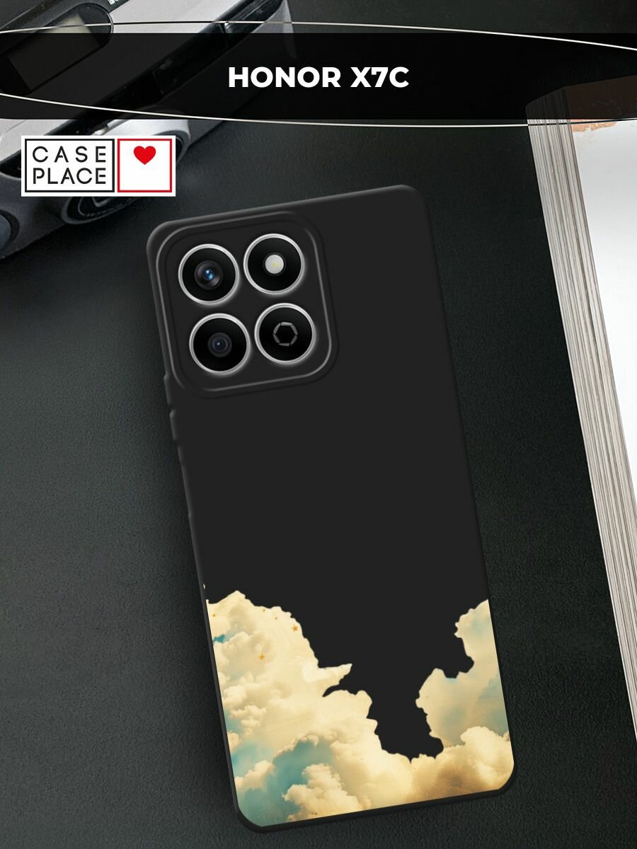 Черный матовый чехол на Honor X7c / Хонор X7c с принтом Облака и звезды