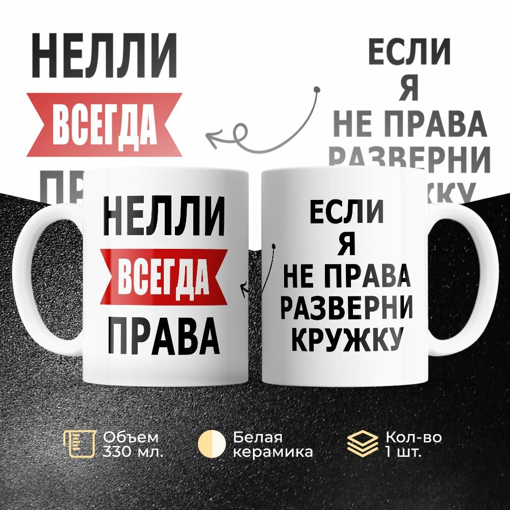 Кружка с именем Нелли всегда права. именная кружка с надписью