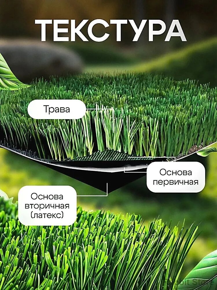 Искусственный газон 2х3 м, высота ворса 20 мм, зеленый, 1 шт — фото 1