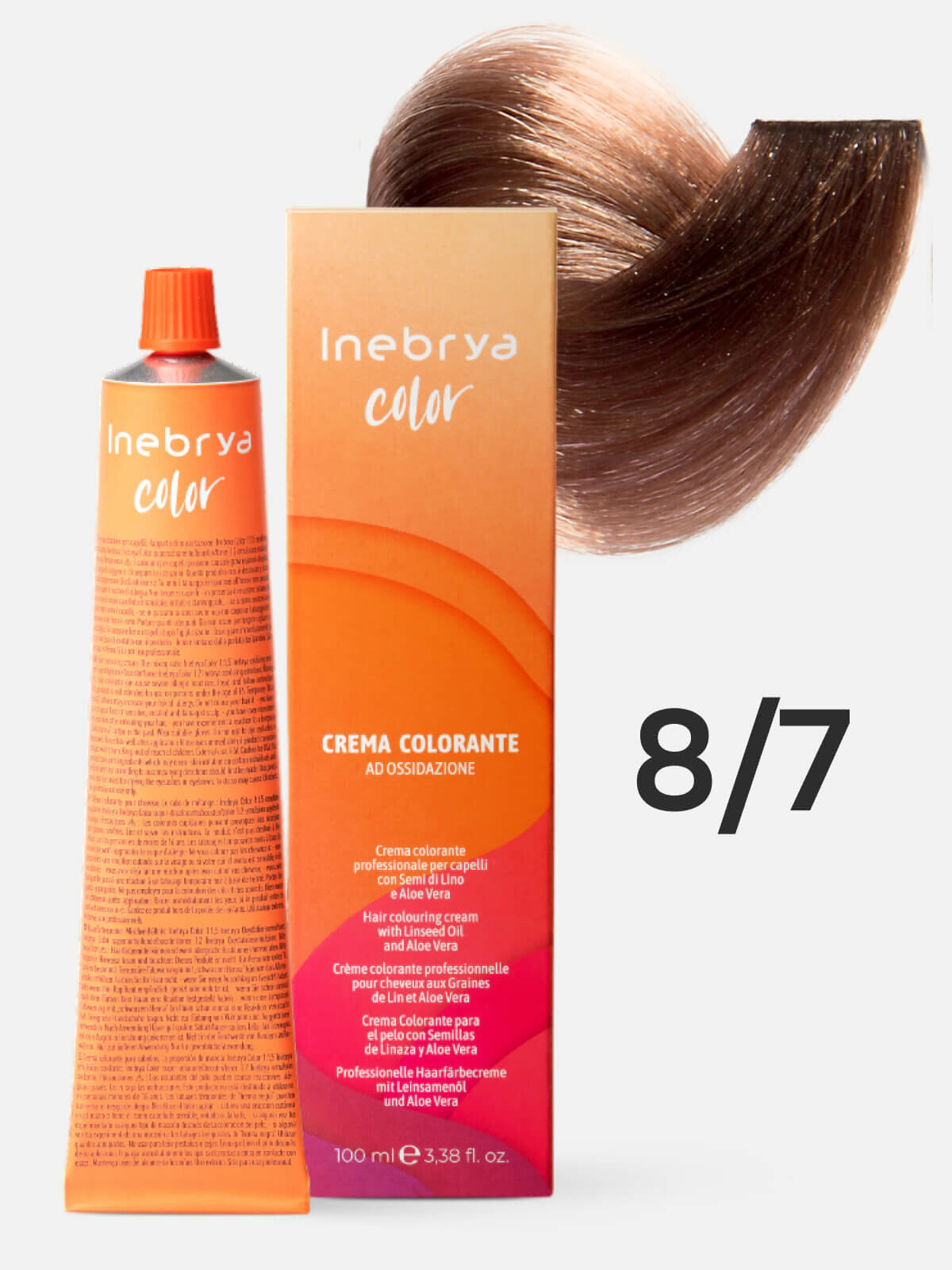 Крем - краска для волос профессиональная Inebrya Color Professional 8/7 Светлый русый Коричневый, 100 мл