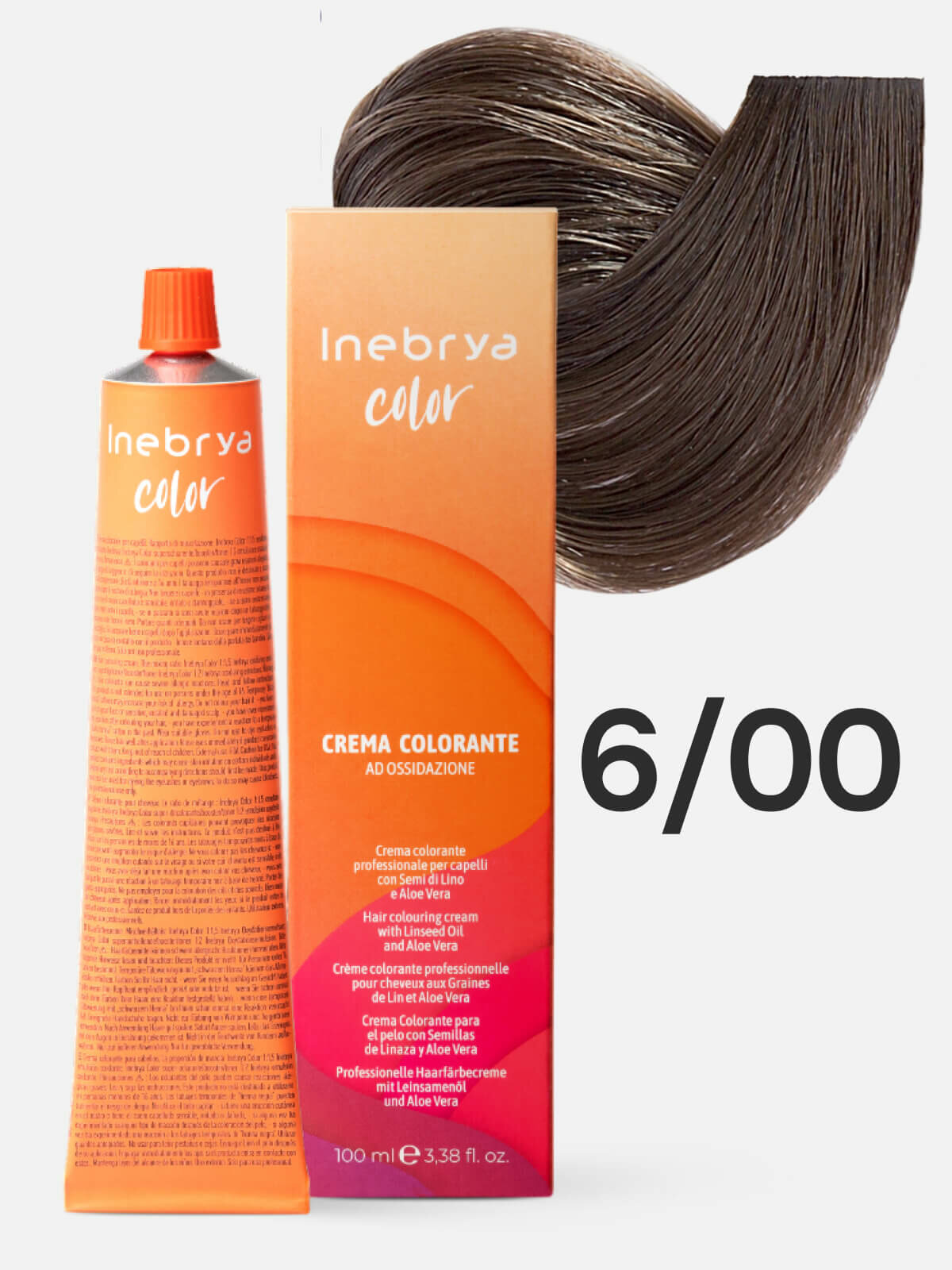 Крем - краска для волос профессиональная Inebrya Color Professional 6/00 Темный русый Интенсивный натуральный, 100 мл