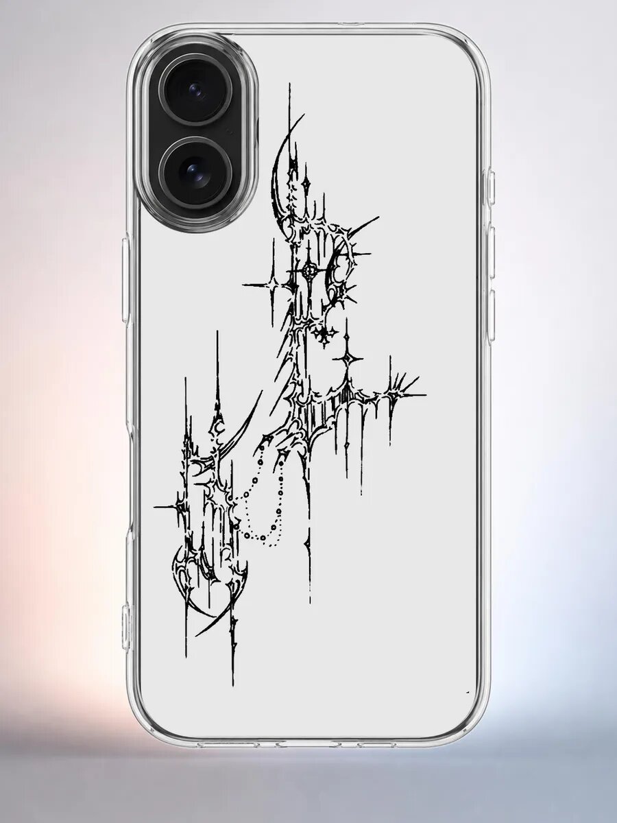 Чехол iPhone 16 готический орнамент силиконовый прозрачный