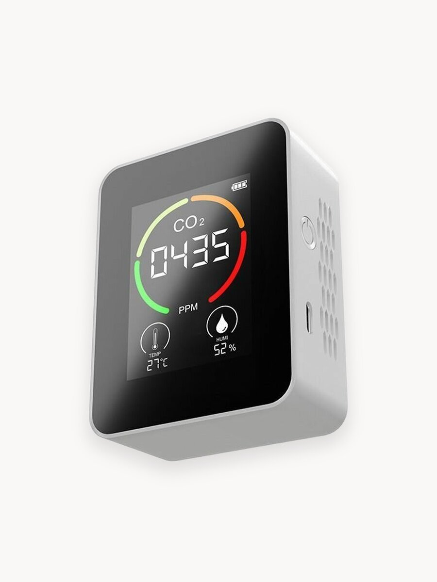 Детектор углекислого газа, монитор качества воздуха 3 в 1: термометр, гигрометр, датчик СО2 с аккумулятором 1200 Mah