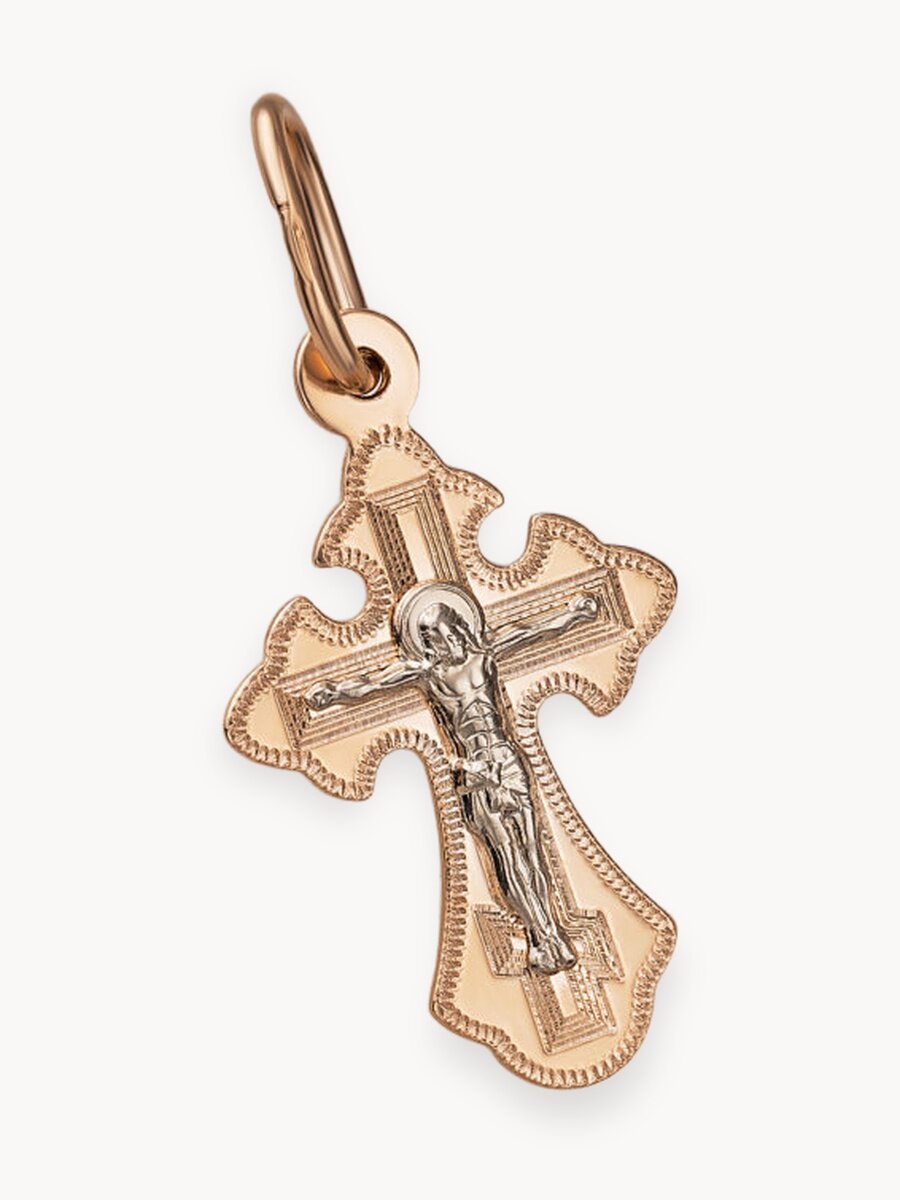 Крестик, красное, белое золото, 585 проба