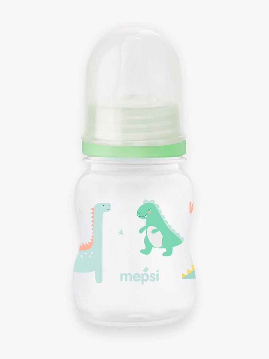 Бутылочка для кормления с силиконовой соской Mepsi, 125 мл, 0+, "Dino"