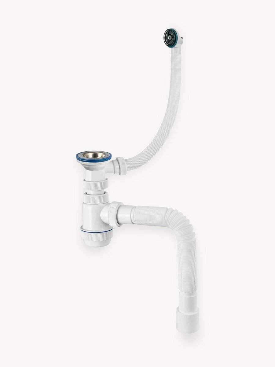 Сифон для раковины с внешним переливом и гофрированной трубой