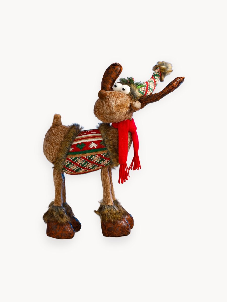 Новогодняя фигура "Веселый олень с красным шарфом" 60 см. Идея для подарка на Новый год, Рождество