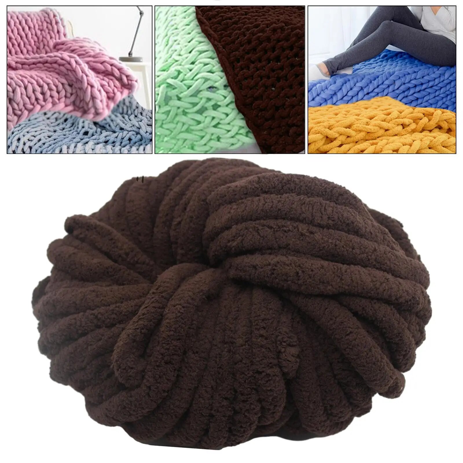 Толстая акриловая пряжа Chunky Chenille для вязания Коричневый, Coffee