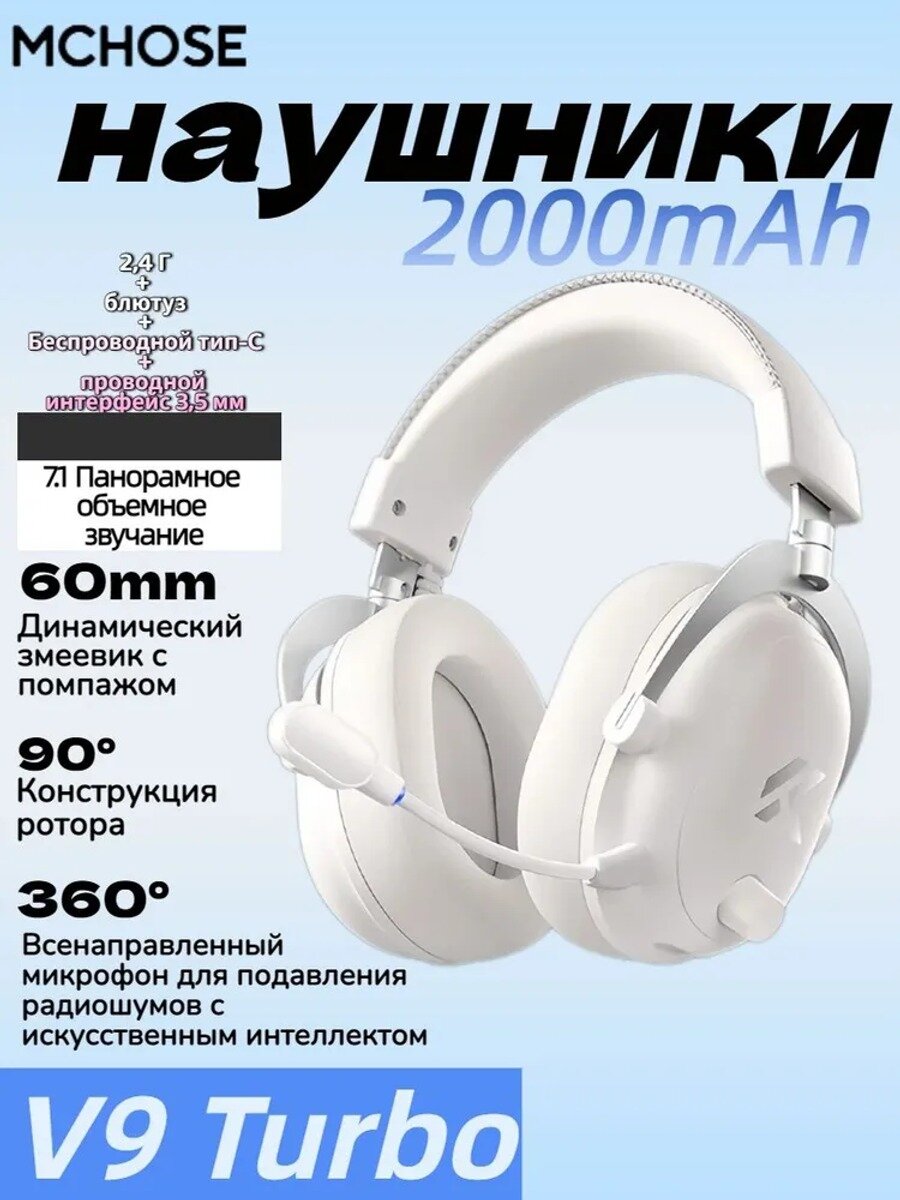 — беспроводные накладные наушники с микрофоном, Bluetooth 5.3, 2.4 ГГц, серебристые