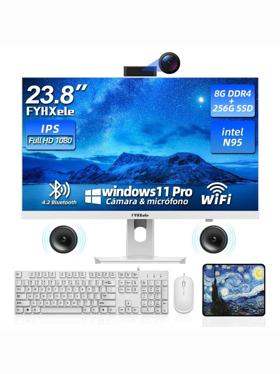 Моноблок 23,8" IPS Full HD Intel N95 8GB DDR4 256GB SSD Windows 11 Pro со встроенной камерой и динамиками для офиса и учебы